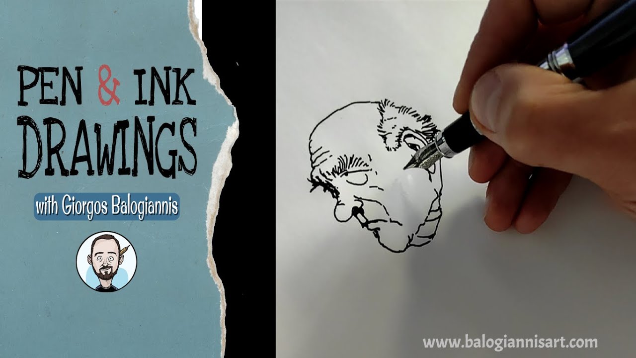 Old man ink drawing | Pen & Ink Drawings - YouTube