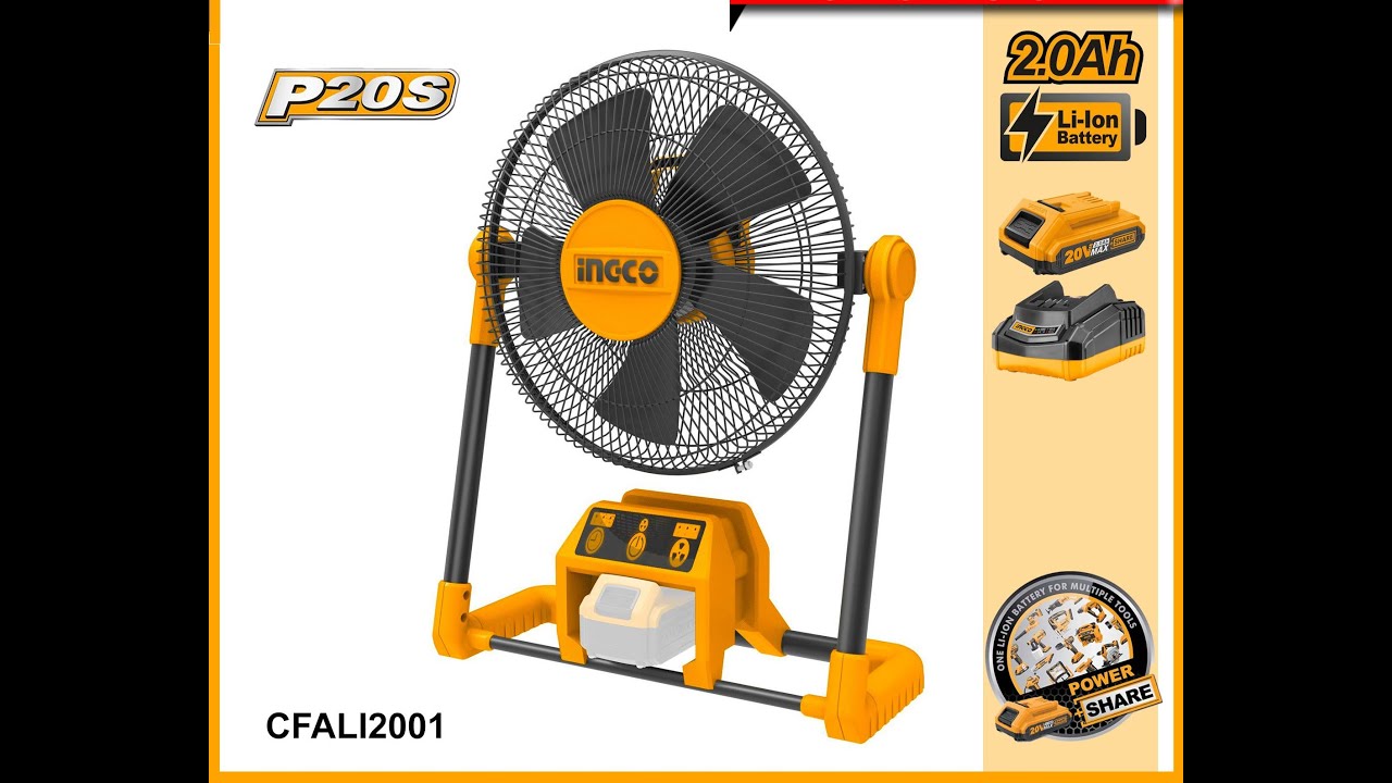 INGCO Cordless Rechargeable Fan 20V CFALI2001 POWERSHARE UNBOXING - YouTube