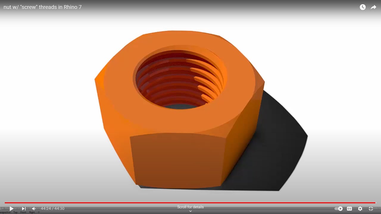 V1 (edited) draft: nut w/ "screw" threads in Rhino 7 - YouTube