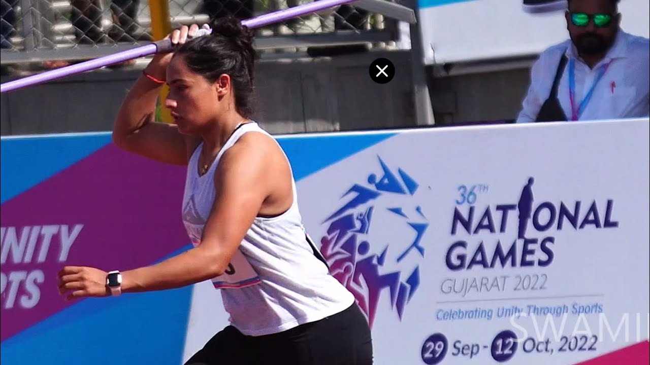 Javelin throw Women Final Annu Rani 54.56m Gold. Rashmi 53.95m Silver ...