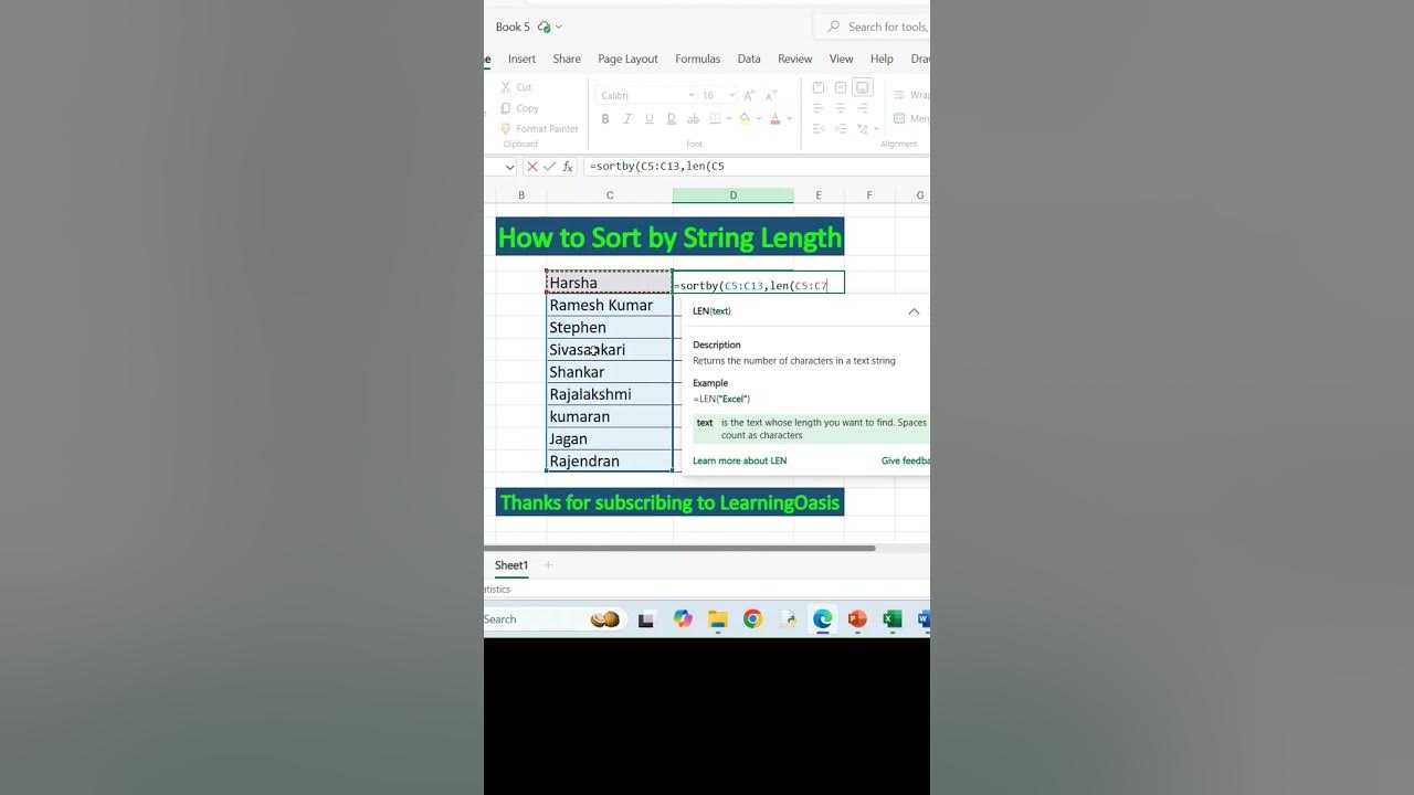 🔥crazy Trick To Sort Data By Text Length In Excel Using Sortby Function