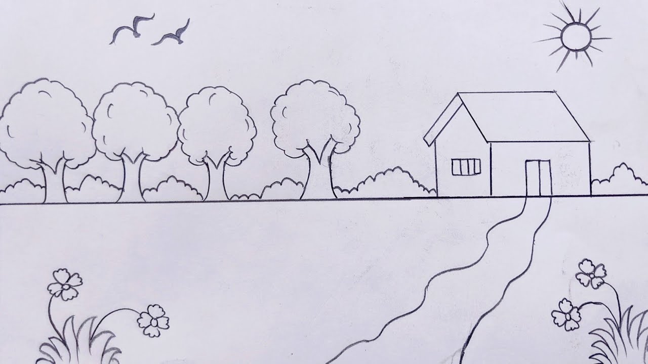 simple scenery drawing|| pencil drawing easy||tutorial - YouTube