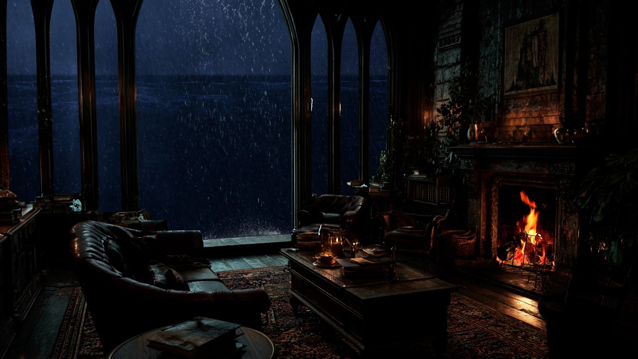 Deep Sleep Sounds Instantly | Rain Thunder in Ancient Castle with Ocean ...