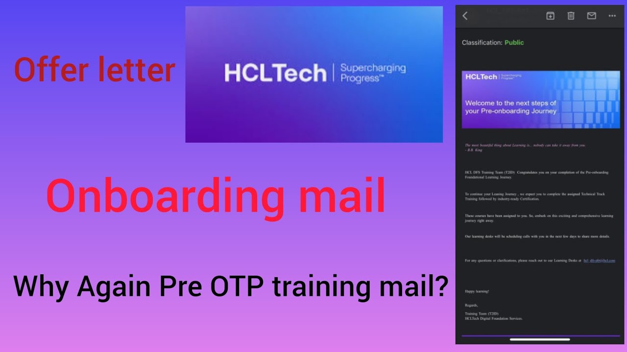 Hcl onboarding mail release date|| hcl mail regarding onboarding Again ...