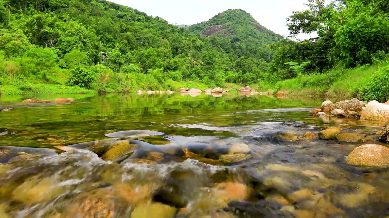 4k UHD Landscape Mountain Stream by Waterfall flowing over rocks. Water ...