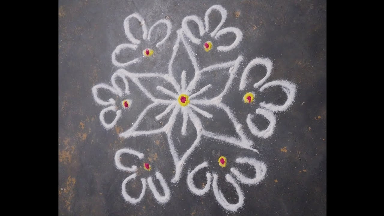 Simple pulli kolam 🌺|| 5*3 Dots || Easy rangoli design🌺|| Flower kolam ...