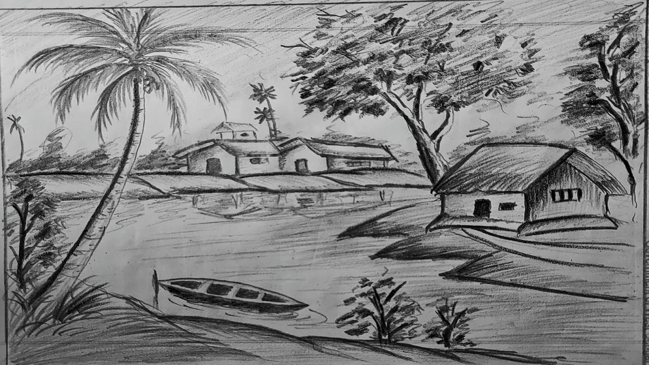 How to draw a beautiful scenery //pencil sketch tutorial //scenery ...