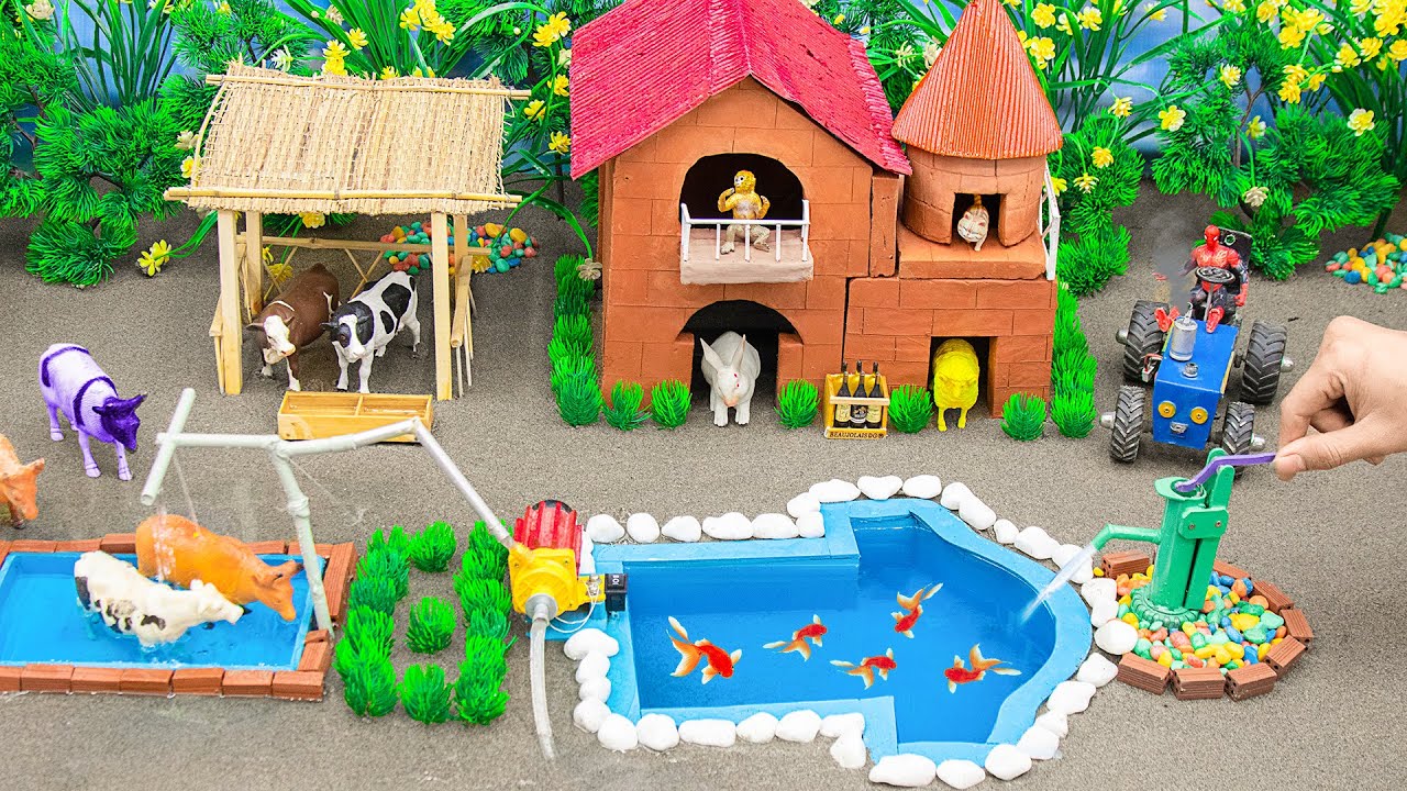 DIY tractor making Farm Diorama with mini house contruction | diy water ...