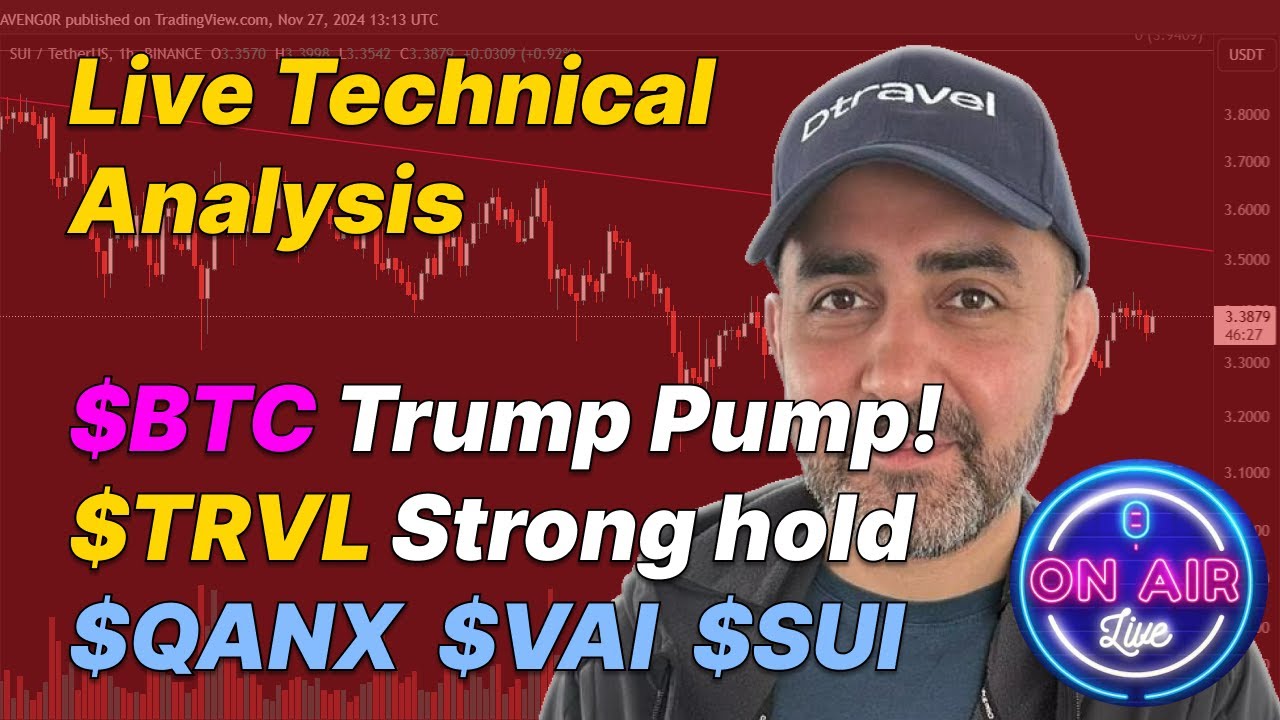 Live Technical Analysis: $BTC Trump Pump!$TRVL Strong hold, $QANX $VAI $SUI - YouTube