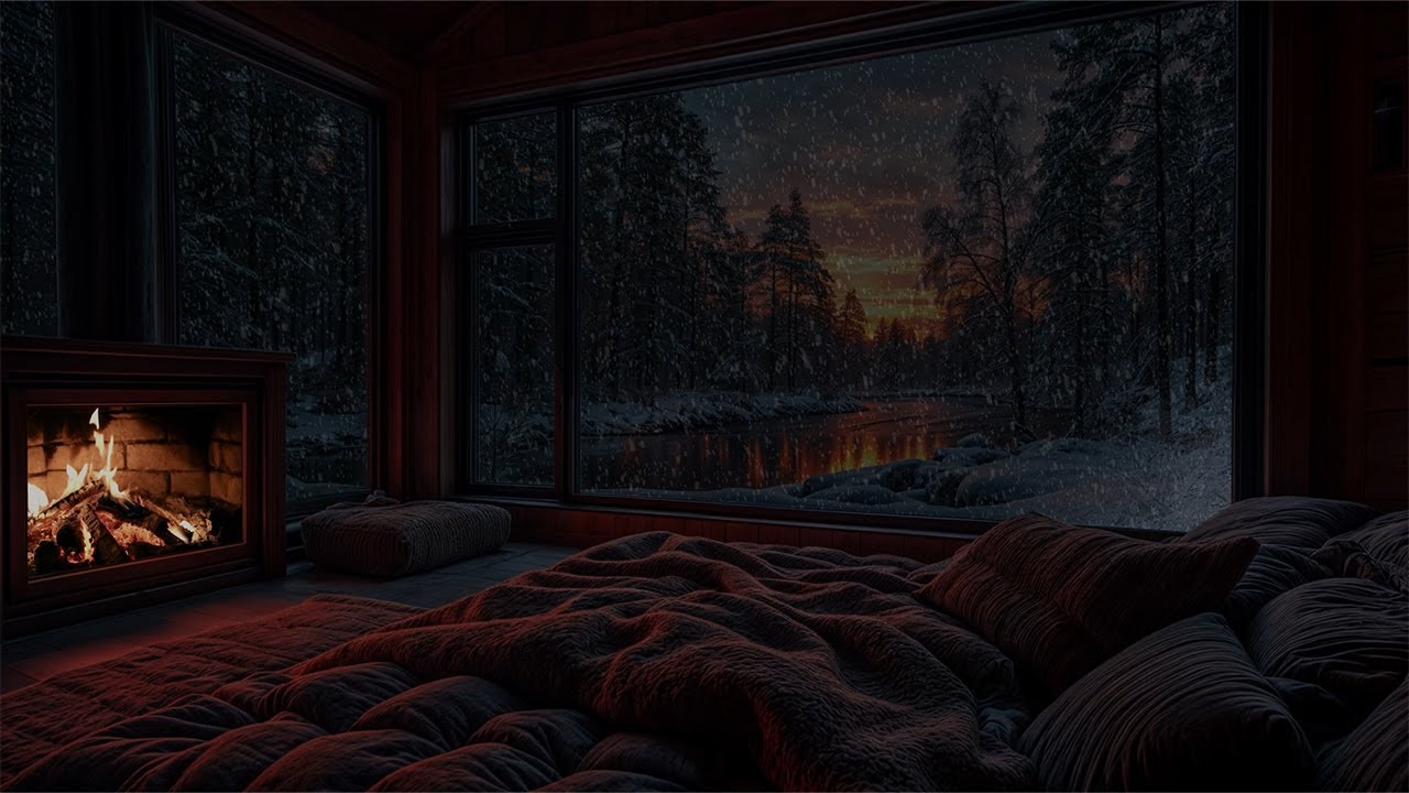 Cozy Snowy Cabin ️Winter Ambience with Fireplace Crackling, Snowstorm ...