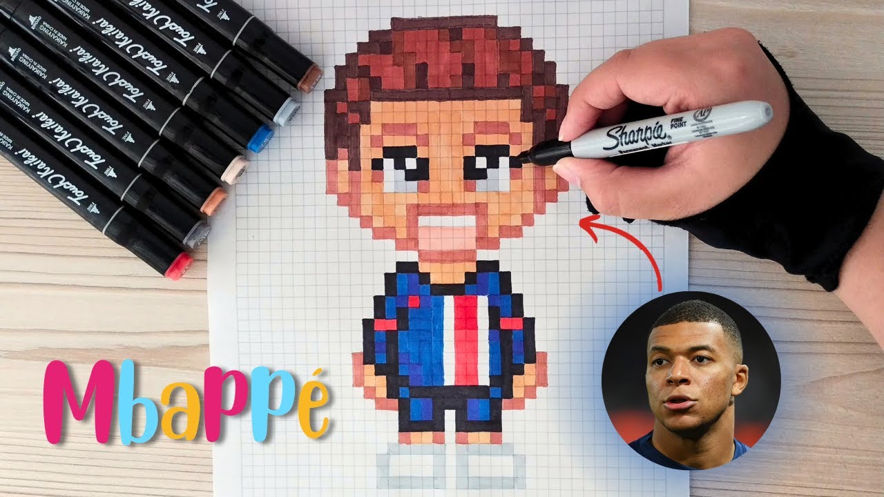 Como dibujar a MBAPPE en PIXEL ART – Tutorial paso a paso - YouTube