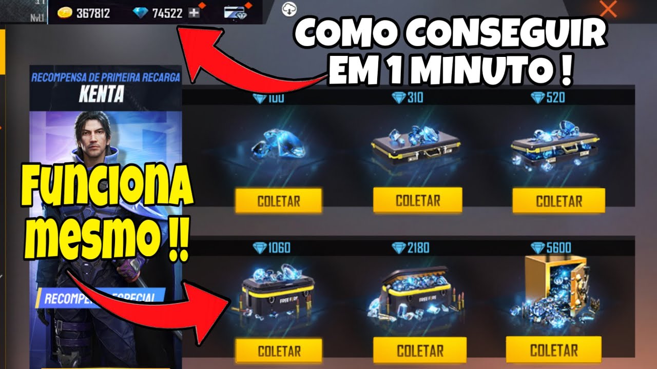 COMO CONSEGUIR DIAMANTE DE GRAÇA NO FREE FIRE ! COMO RECARREGAR NO FF ...