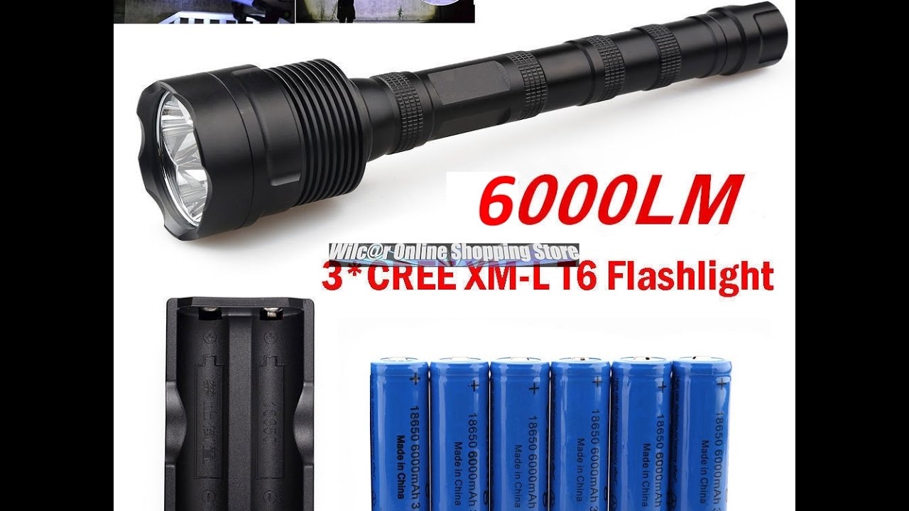6000 Lumens CREE Led Flashlight XM-L T6 Torch 18650 Rechargeable Police ...