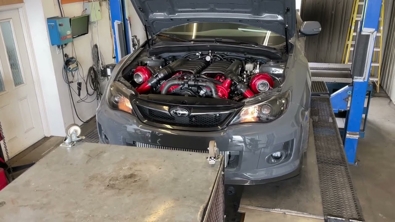 Twin turbo V12 Subaru STI Dyno - YouTube