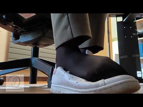 Shoeplay dangling at work #feet #nylon #office #work #sneakers #shoes #women 