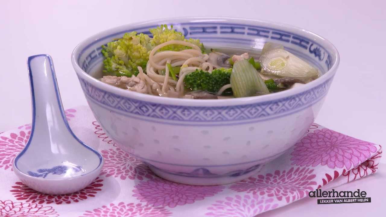Oosterse soep met champignons en broccoli - Allerhande - YouTube
