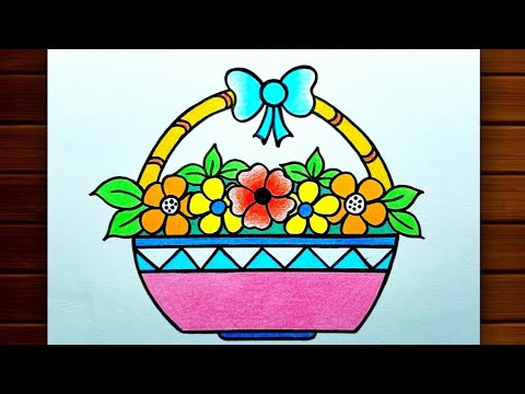 Flower Basket Drawing || How to Draw Flower Basket Step by Step ...