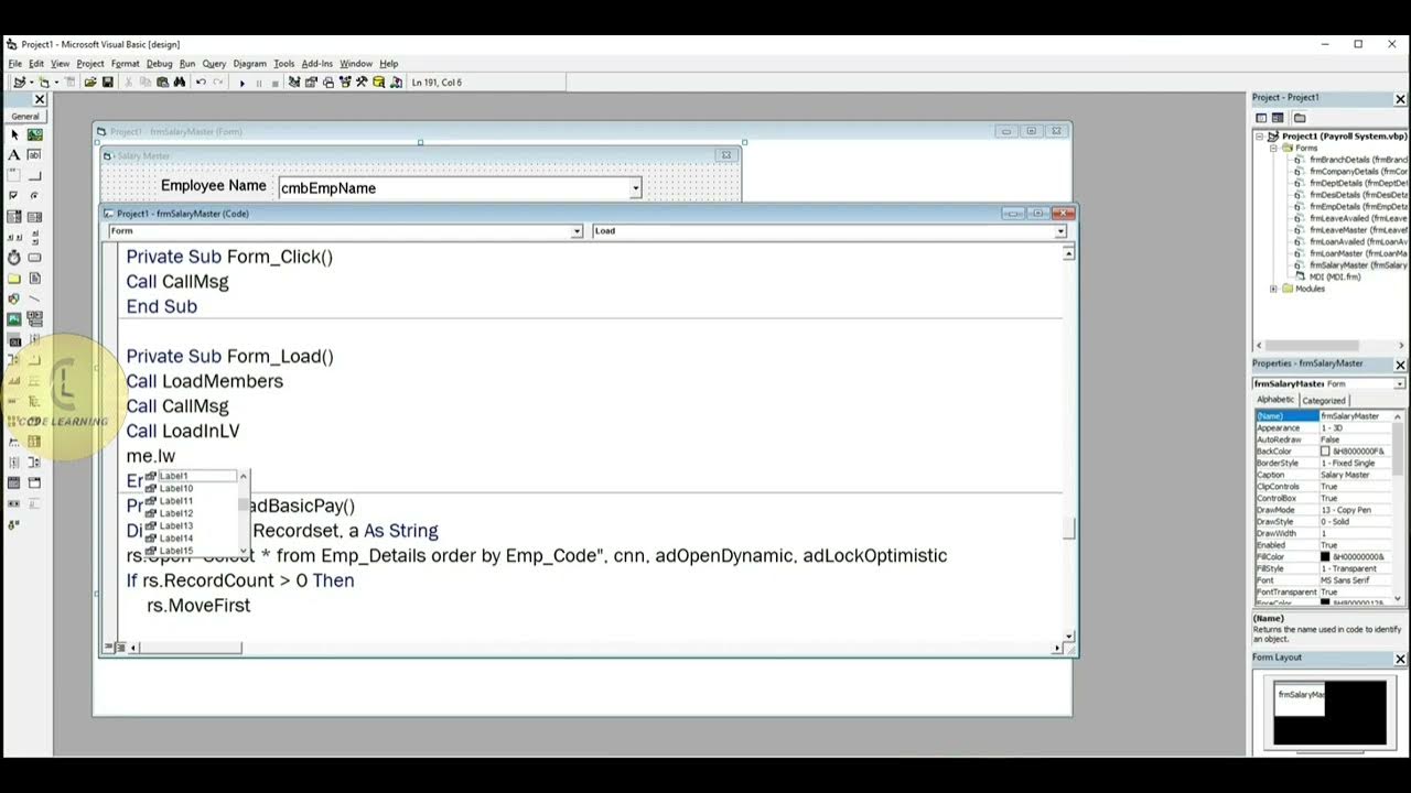 Visual basic 6.0 | Payroll Project 'frmSalaryMaster centering form' | CodeLearning - YouTube