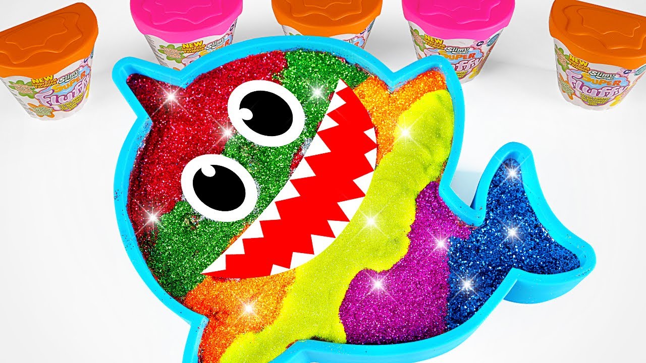 Mix All Rainbow Slimes With Glitter In Baby Shark 🦈 Satisfying Fun Kids ...