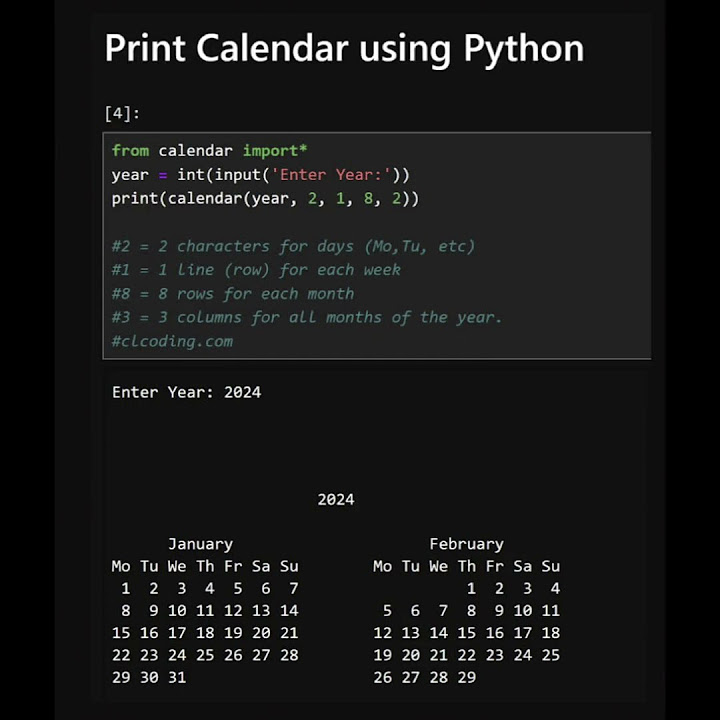 Print Calender Using Python Artificialintelligence Coding Pythonprogramming Youtube