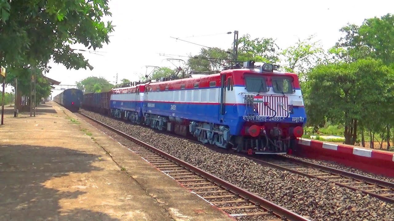 Rarest Colorful Twins Wag7 Hauling Loaded Freight train Crossing Wap7 ...