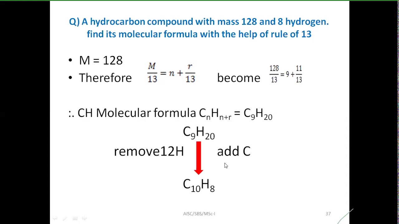 molecular formula from mass, Rule of thirteen online lecture MScI - YouTube