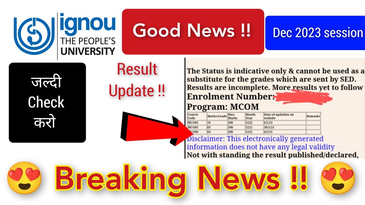 😮 IGNOU 2 Big result Update for December 2023 session all detailed ...