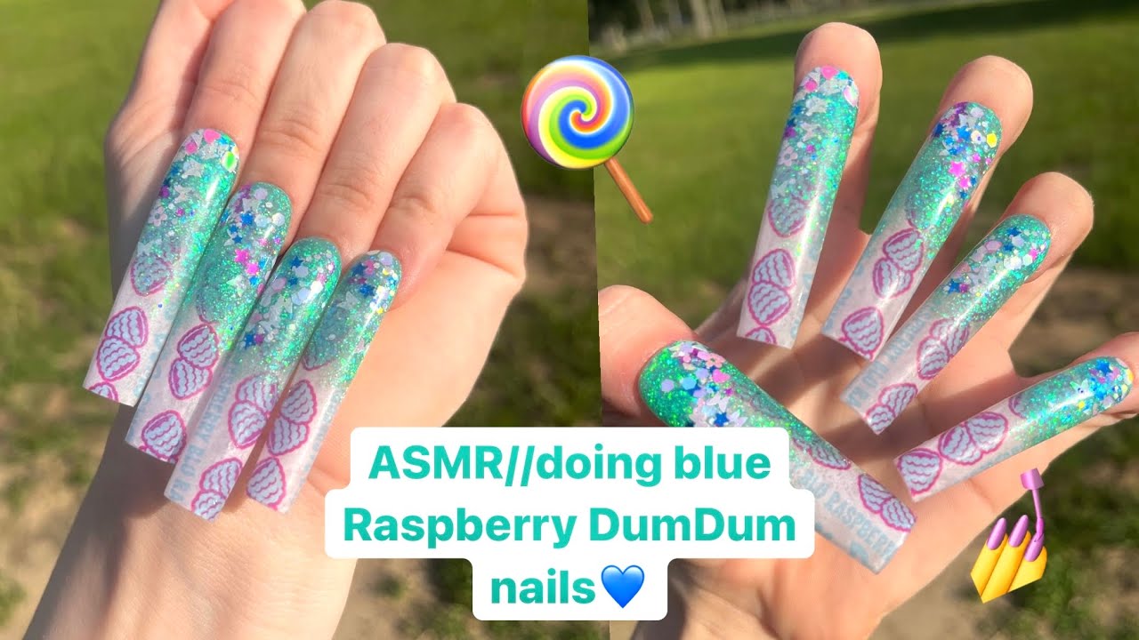 ASMR// Doing Blue Raspberry DumDum nails and talking about mental ...