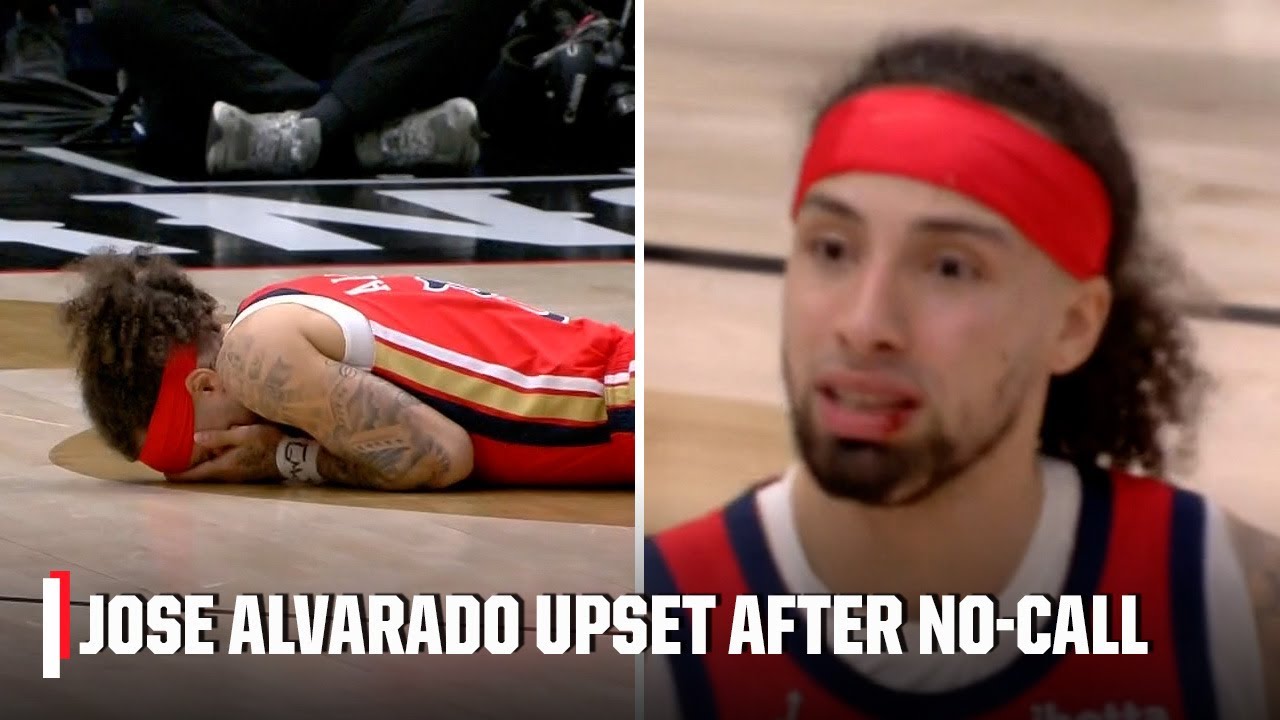 Jose Alvarado not happy after getting a bloody lip and no foul call ...