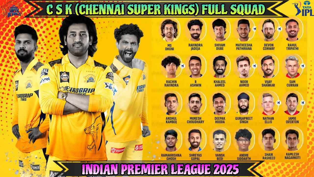 IPL 2025 l CSK Full Squad List l Chennai Super Kings l Indian Premier ...