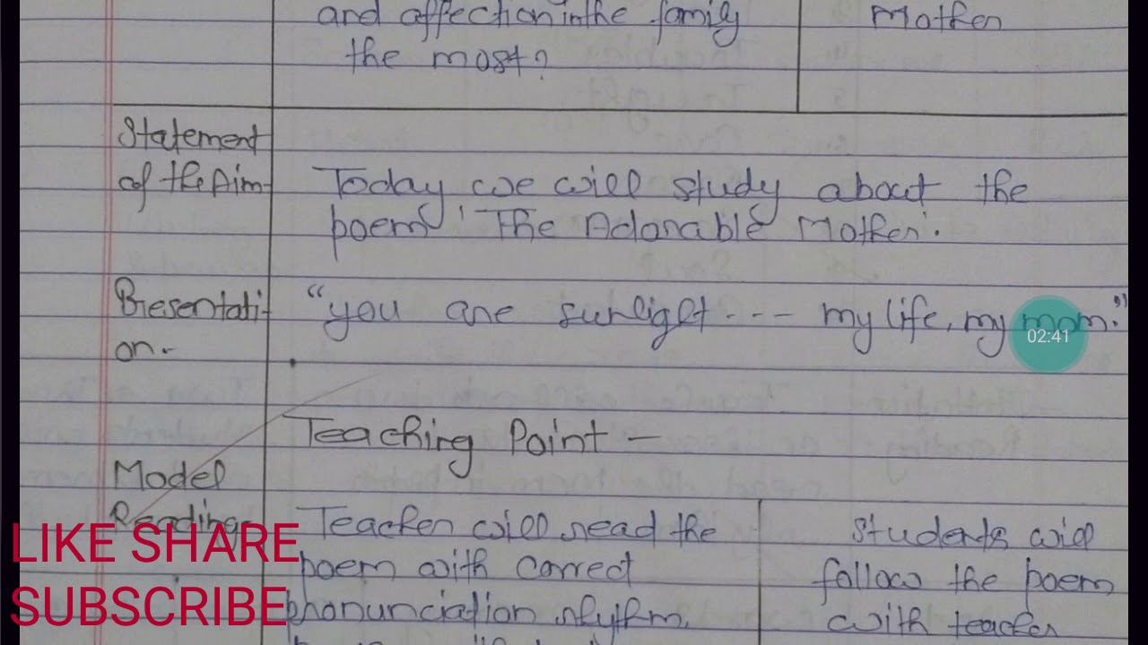THE ADORABLE MOTHER CLASS - 7th ENGLISH B.Ed LESSON PLAN CLASS - 7th U ...