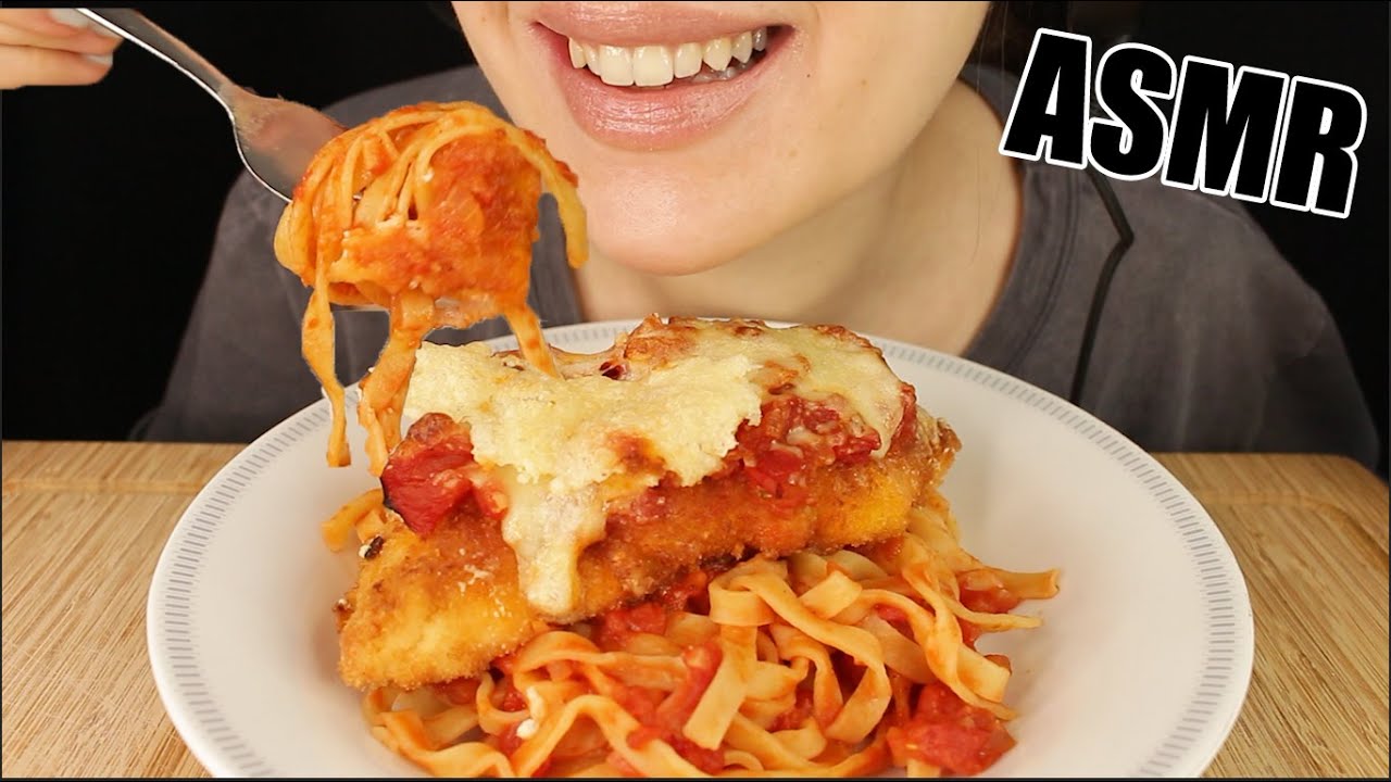 ASMR PASTA FETTUCCINE CHICKEN PARMESAN NOODLES | MUKBANG EATING SOUNDS ...