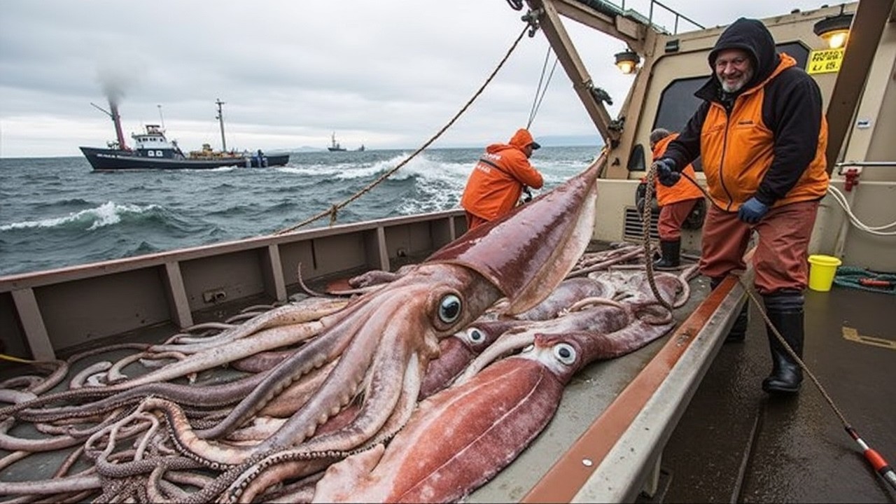Unbelievable Hand Fishing for Giant Squid – Millions of Giant Squid ...