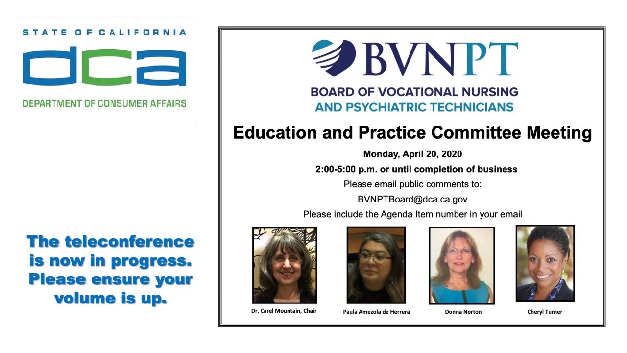 Board of Vocational Nursing and Psychiatric Technicians Meeting - April ...