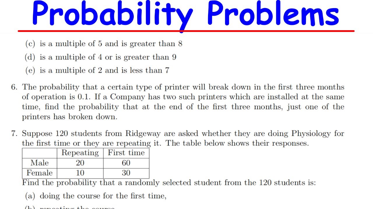 Probability Tutorial Sheet | Step-by-Step Worksheet Solutions - YouTube