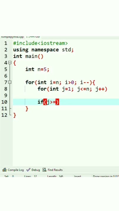 Flipped Simple Pyramid Pattern Programming In C Cppforbeginners Cppbasics Shortvideo