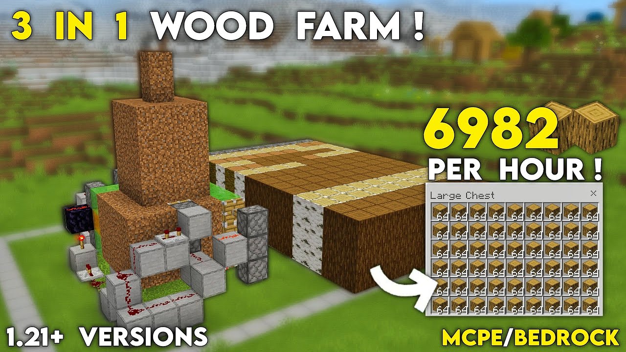 BEST 1.21 AUTO WOOD FARM in Minecraft Bedrock !! (6982 Wood/Hour) - YouTube
