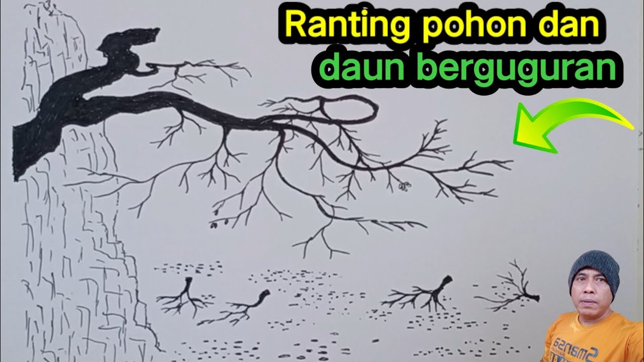 Cara mudah menggambar ranting pohon dan daun berguguran - YouTube