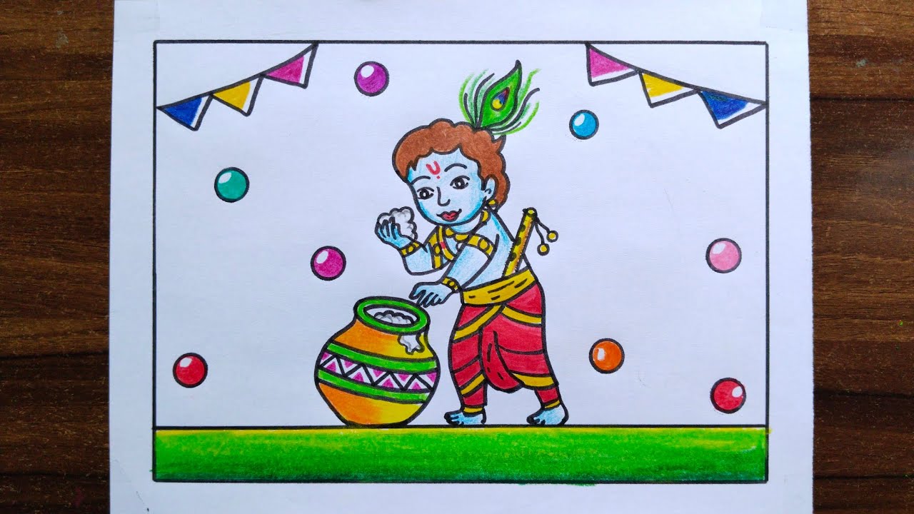 Janmashtami Drawing Easy / Krishna Janmashtami Drawing / Krishna ...