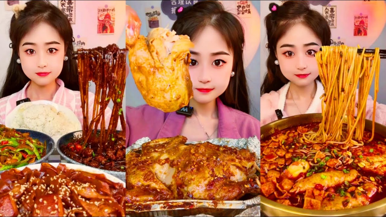 ASMR: Chinese food mukbang with a variety of dishes | Spicy Noodles Egg ...