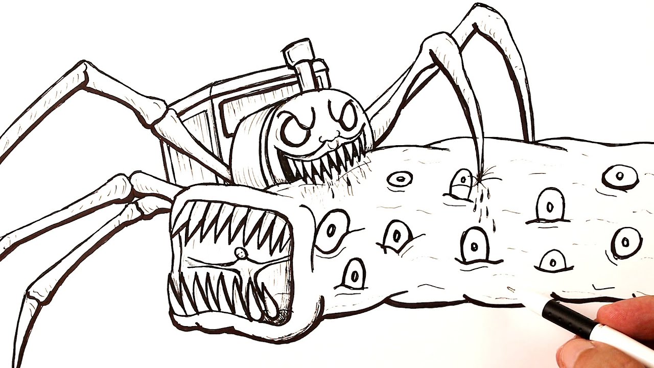 How to draw a Choo Choo Charles attacking Train Eater - YouTube