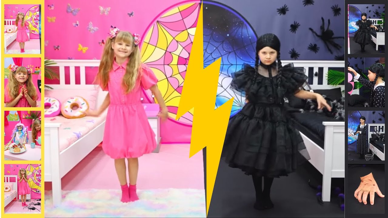 Diana and Roma | Diana plays Pink VS Black Challenge with Wednesday ...