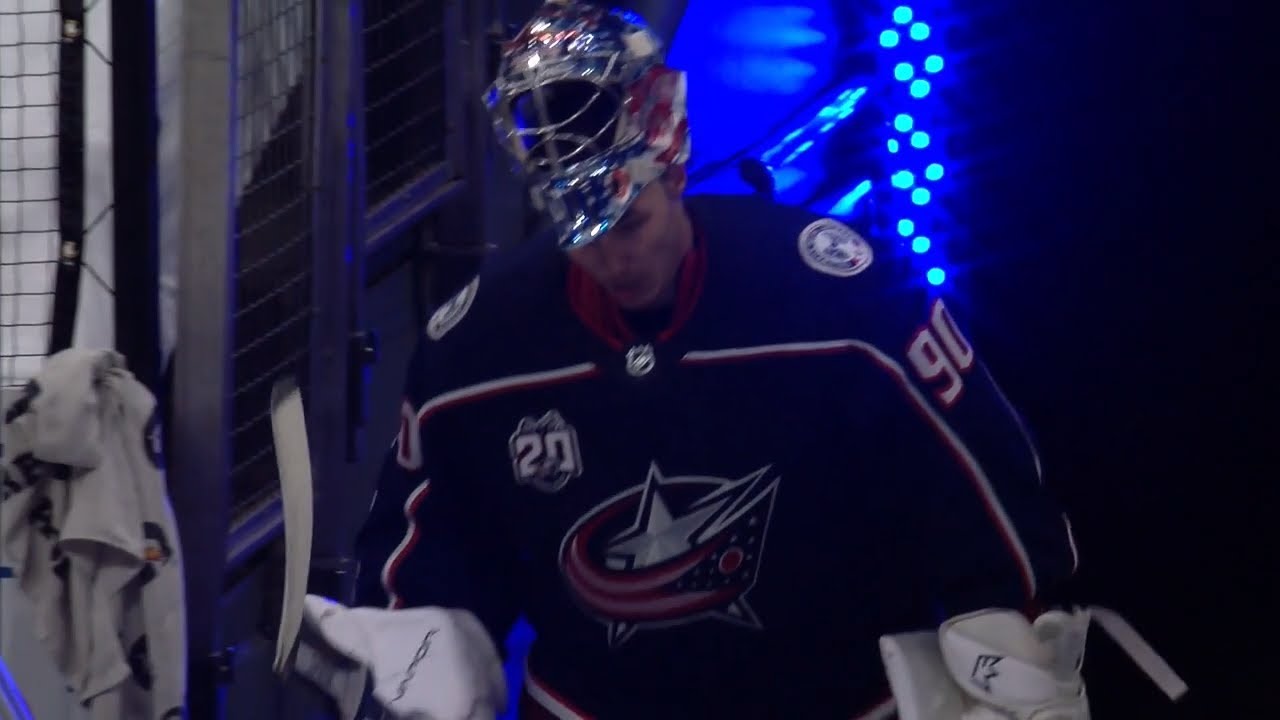 Elvis Merzļikins interview after shutout, ending Blue Jackets losing ...