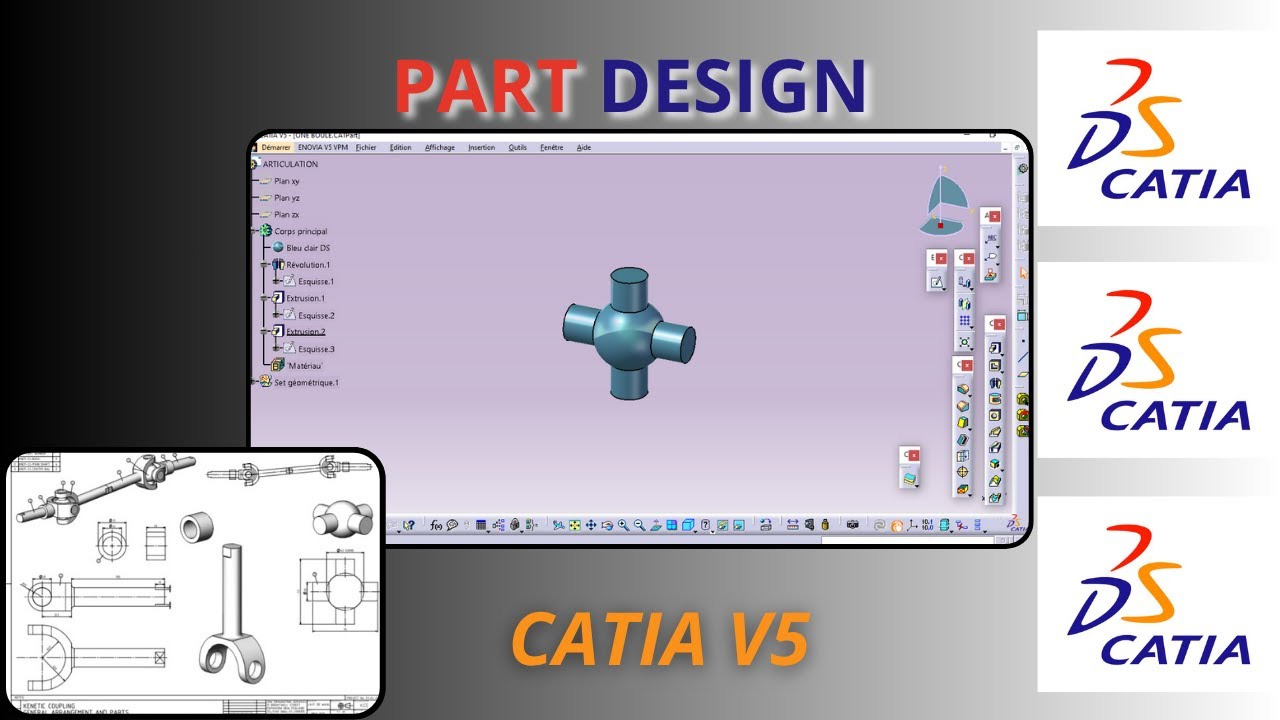 PART DESIGN -- CATIA V5 -- : APPLICATION [ LINKAGE ] ARTICULATION - YouTube