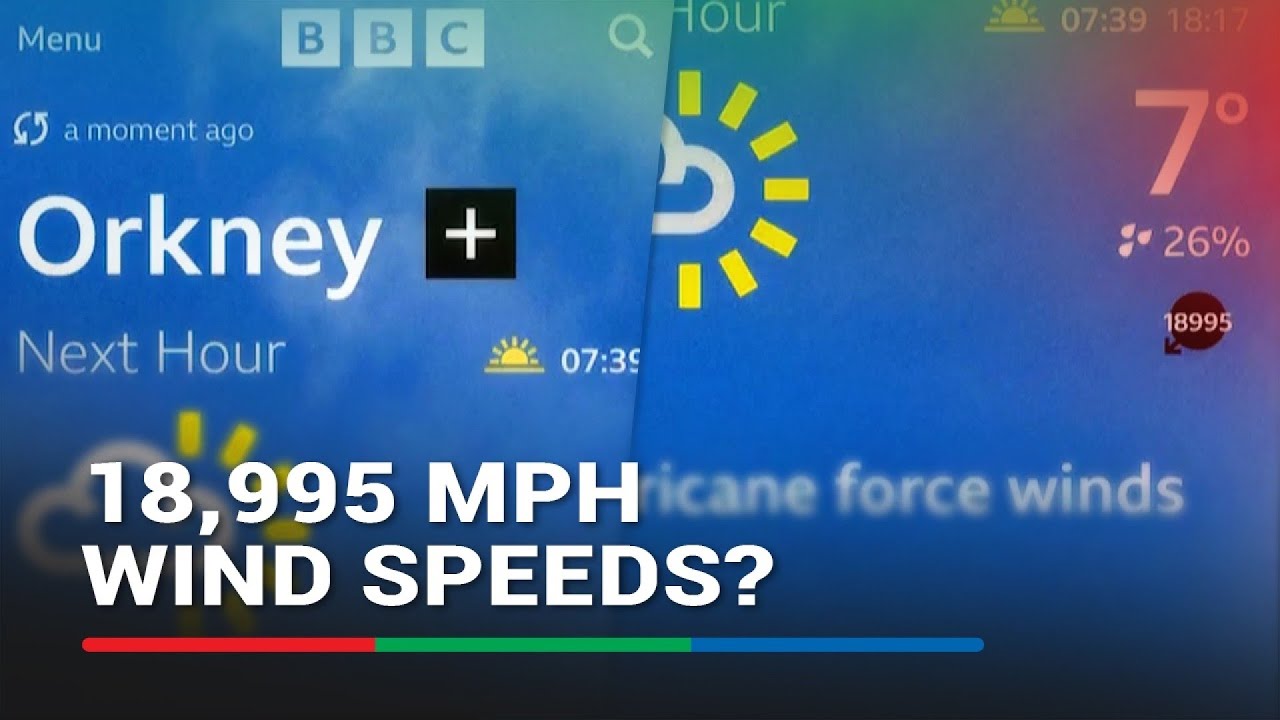 BBC Weather app wrongly shows 18,995 mph wind speeds in Britain - YouTube