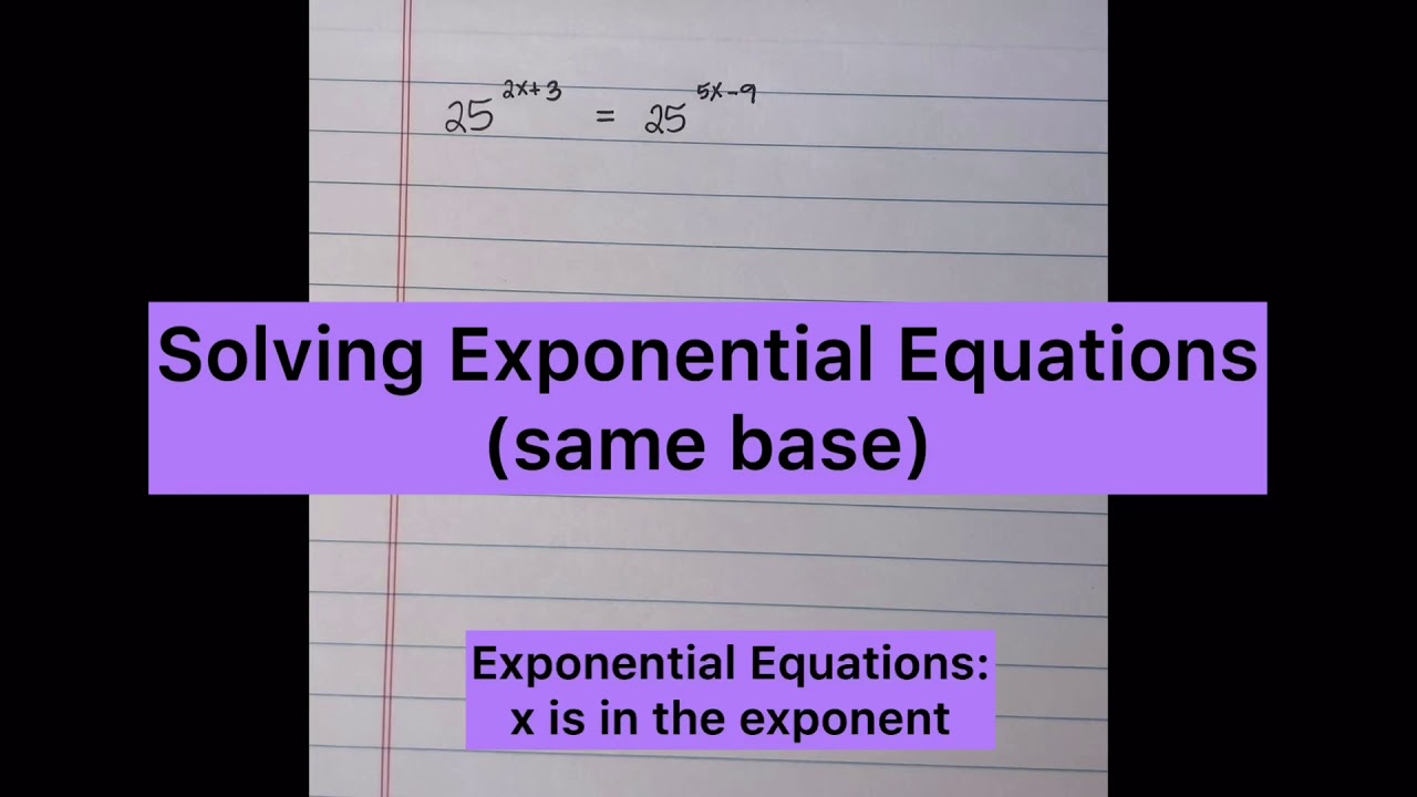Solving Exponential Equations #1 - same base - YouTube