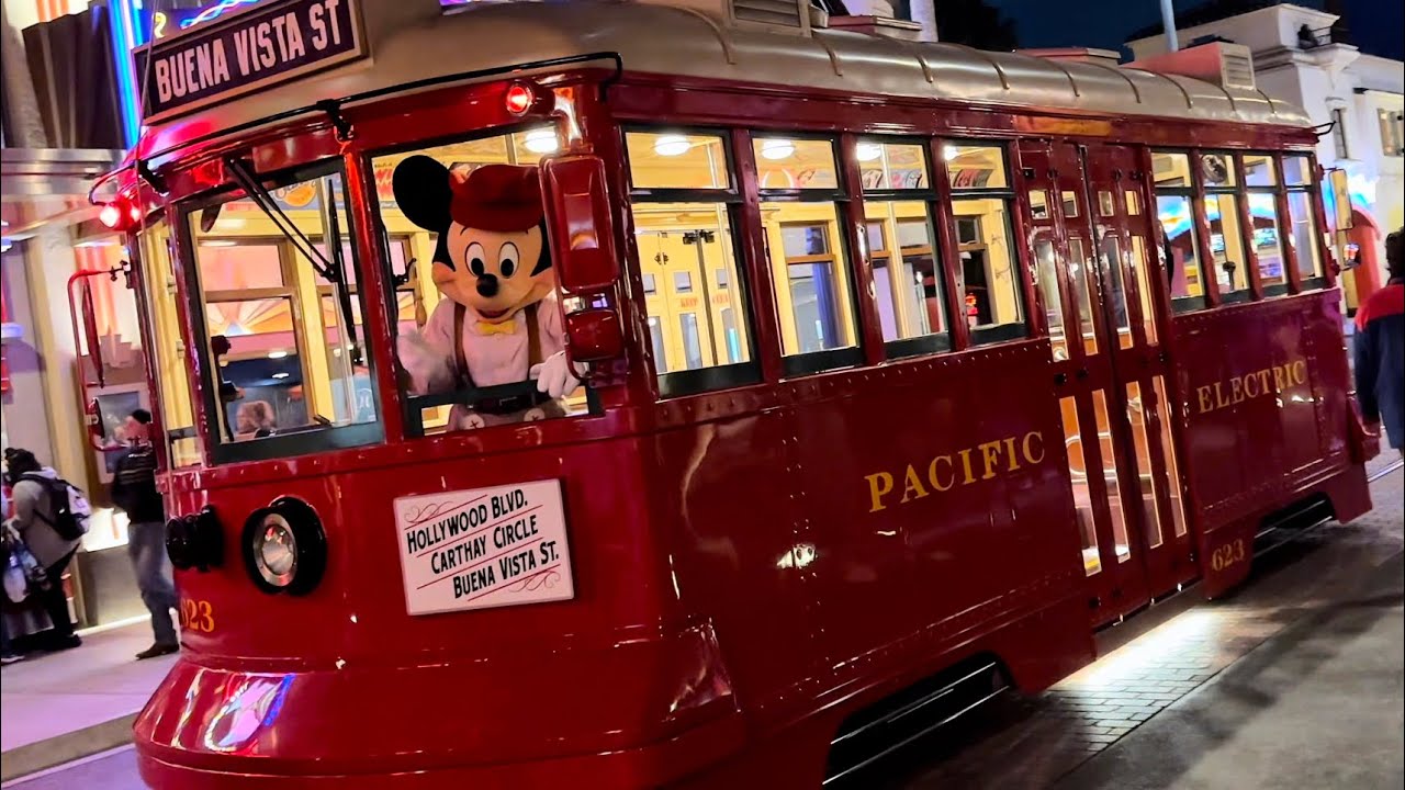Mickey Waving Goodbye Last Red Car Trolley for the Night 2025 Close 4k ...