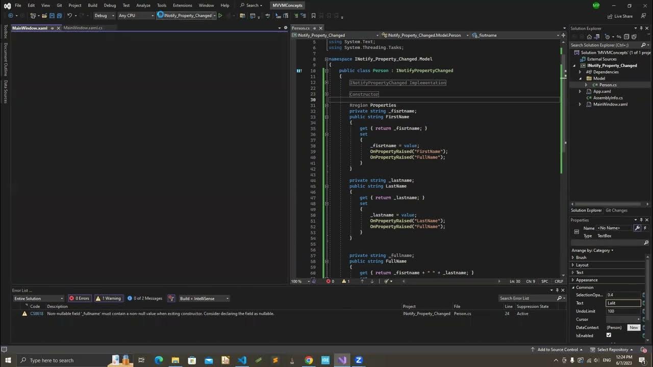 how to use INotifyPropertyChanged Inverface in MVVM | Hindi - YouTube