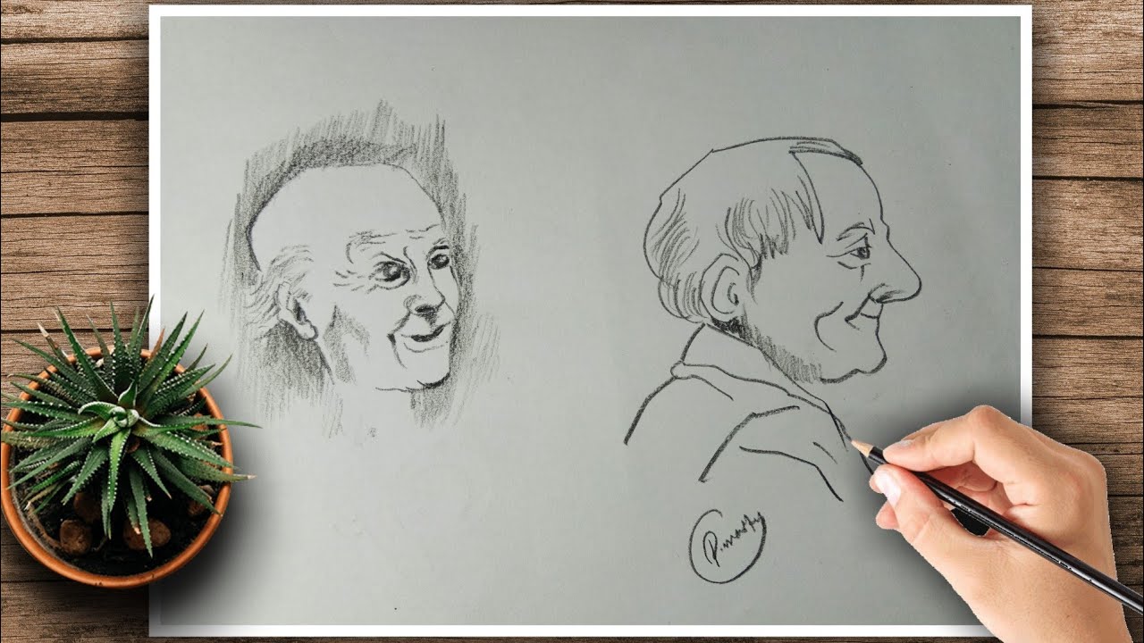 A very easy and simple way to draw a person's face | How to draw old ...