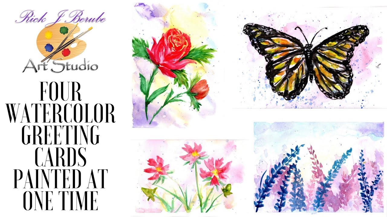 Simple Watercolor Greeting Card Painting Tutorial (4 at one time) - YouTube